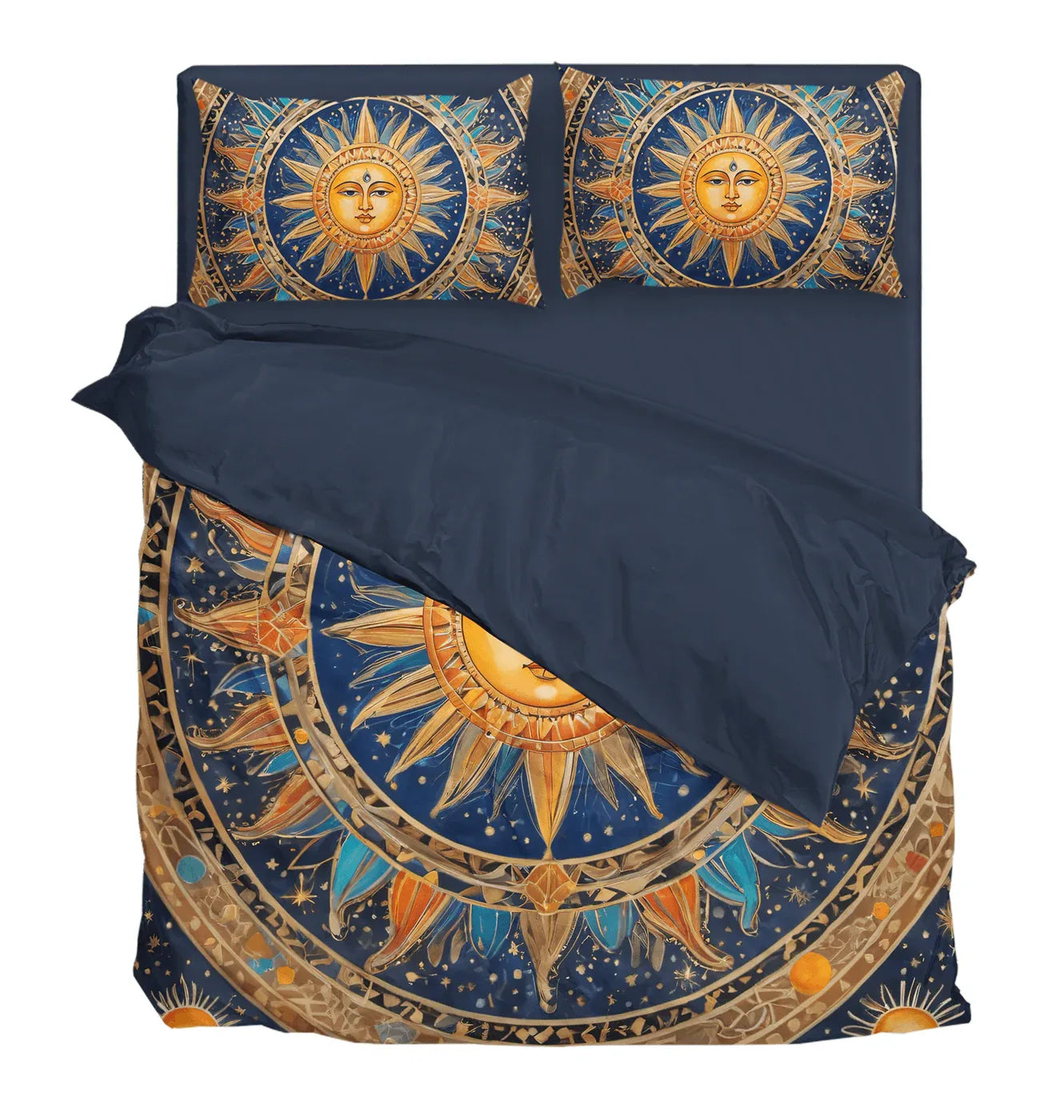 Navy Celestial Sun Element Bohemian Duvet Cover Set for All Seasons ...